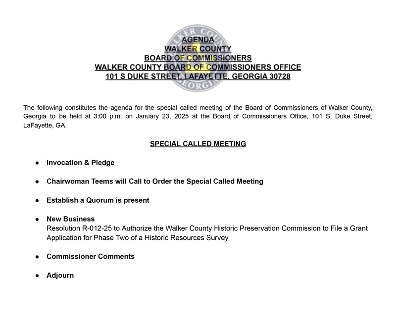 Special Called Meeting of the Walker County Board of Commissioners January 23 – Discover Walker