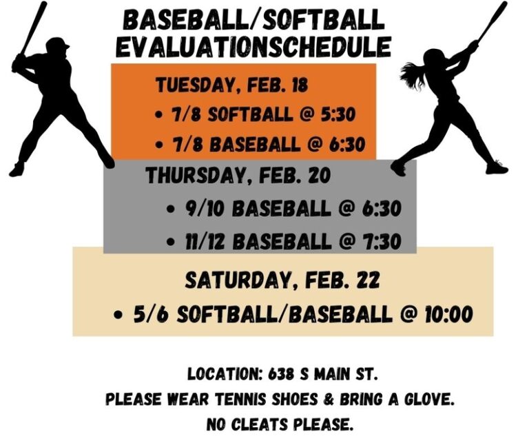 City Of LaFayette Parks and Rec Baseball/Softball Evaluation Schedule ...